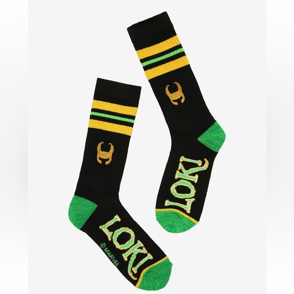 Hot Topic | Accessories | Marvel Mcu Loki Logo Crew Socks Superhero Avengers Hot Topic | Poshmark
